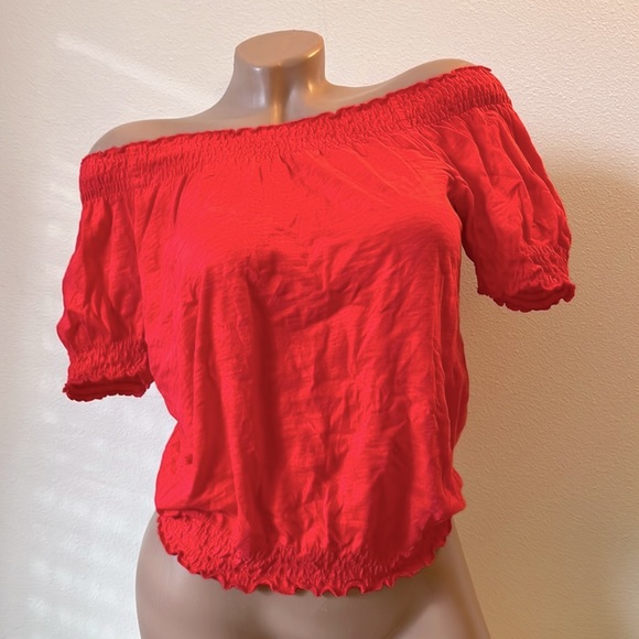 H&M | Tops | Vintage Hm Off Shoulder Red Top | Poshmark